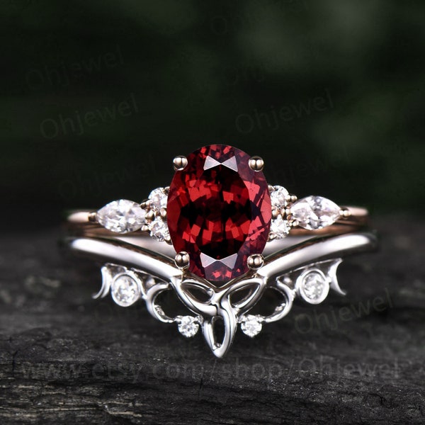 Garnet Engagement Ring Set - Etsy