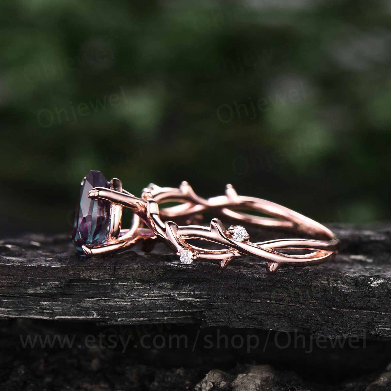 Vintage Pear Shaped Alexandrite Engagement Ring Leaf Art Deco | Etsy