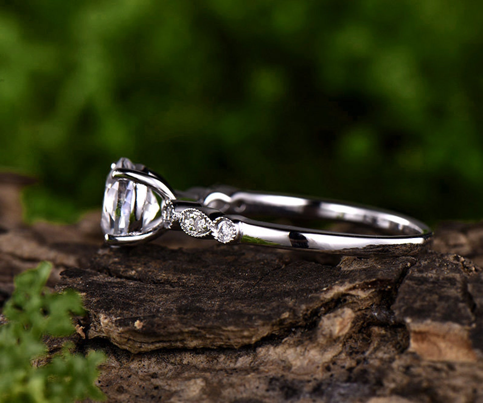 Natural Blue Moonstone Engagement Ring White Gold Diamond - Etsy