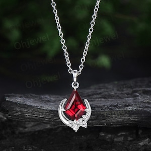 Kite Cut Red Ruby Necklace Solid 14k Rose Gold Unique Moon Necklace ...
