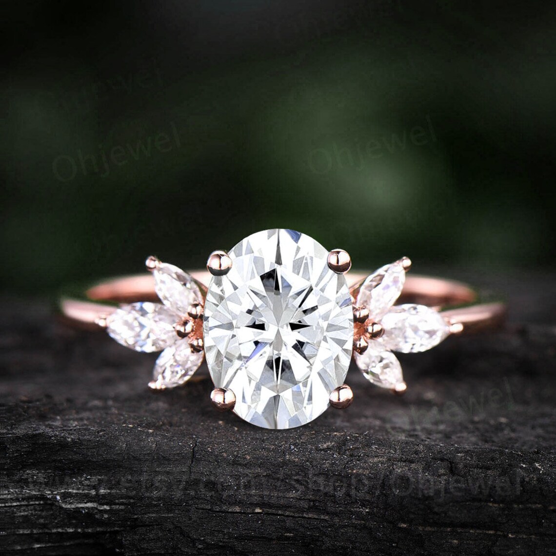 Vintage Oval Cut Moissanite Engagement Ring 14k Rose Gold Leaf - Etsy