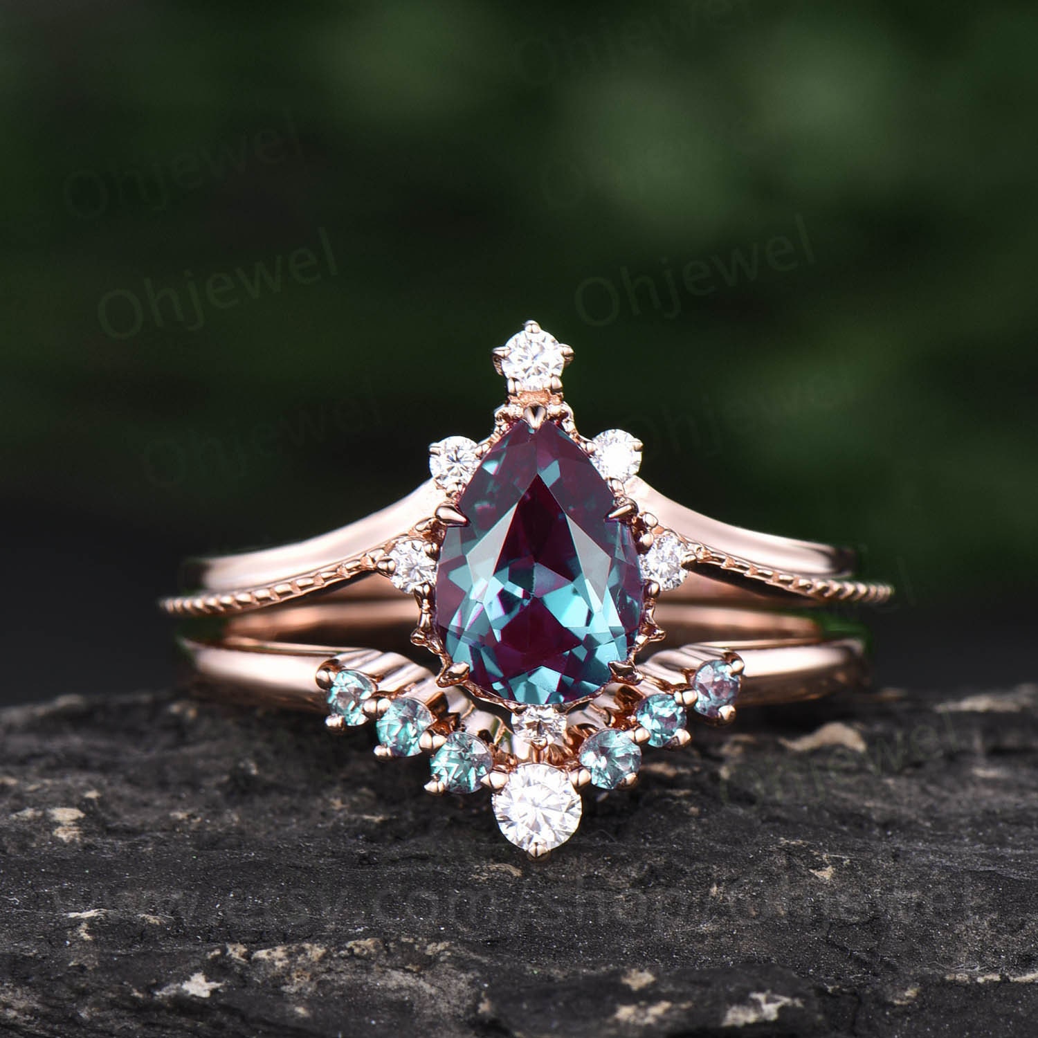 Color Change Alexandrite Ring Set 2pcs Pear Alexandrite - Etsy