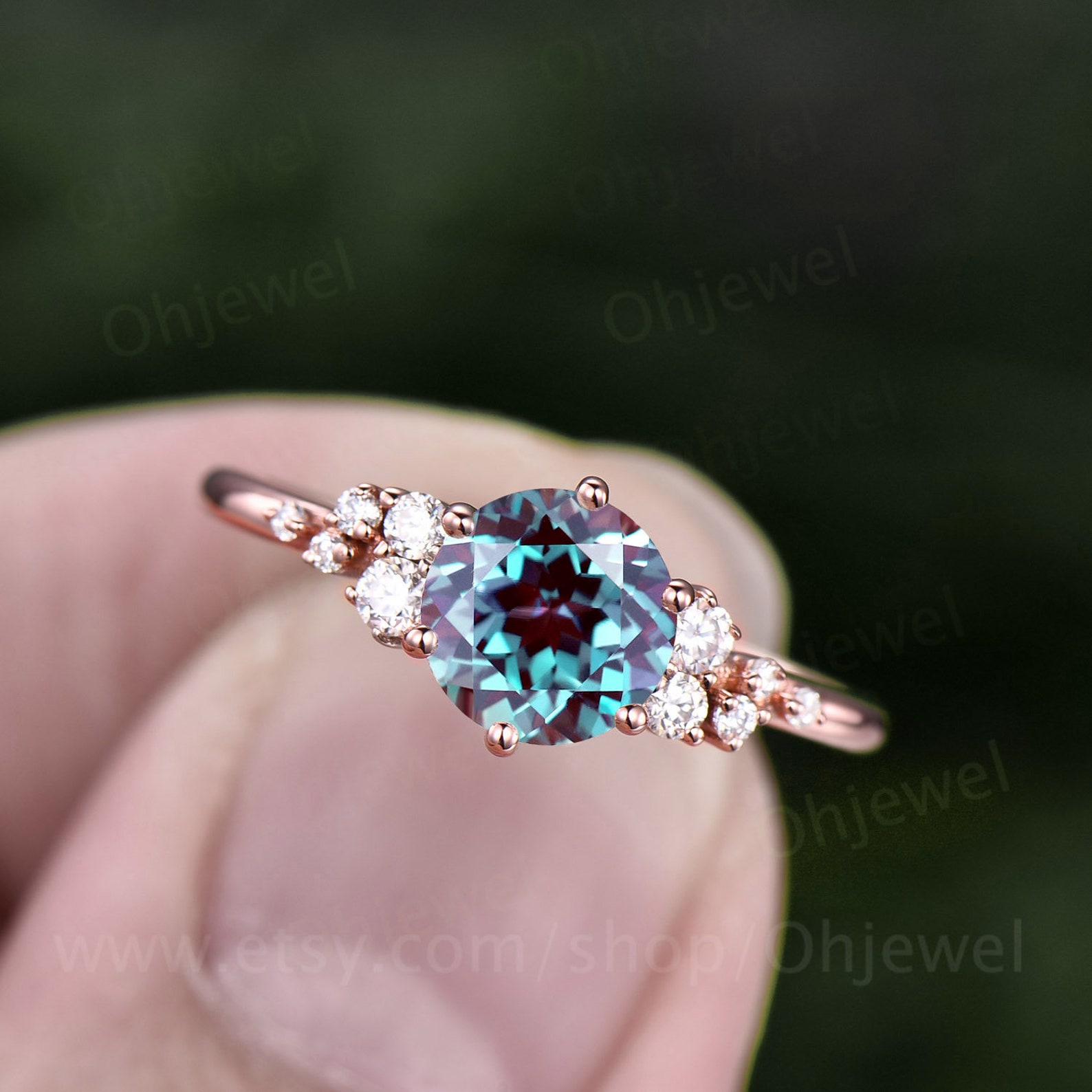 1ct Alexandrite Ring Gold Silver Cluster Vintage Alexandrite - Etsy