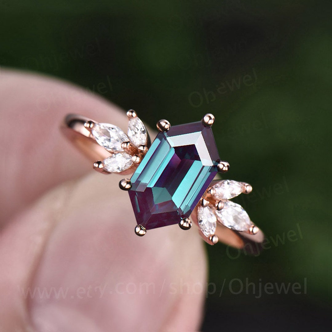 Alexandrite Anniversary Promise Ring Long Hexagon Cut Alexandrite ...