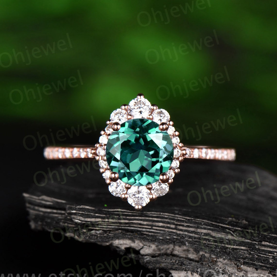 Green Emerald Engagement Ring Rose Gold 14K/18K Moissanite - Etsy