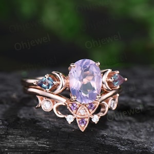 Vintage Oval Lavender Amethyst Engagement Ring Moon Kite Alexandrite ...