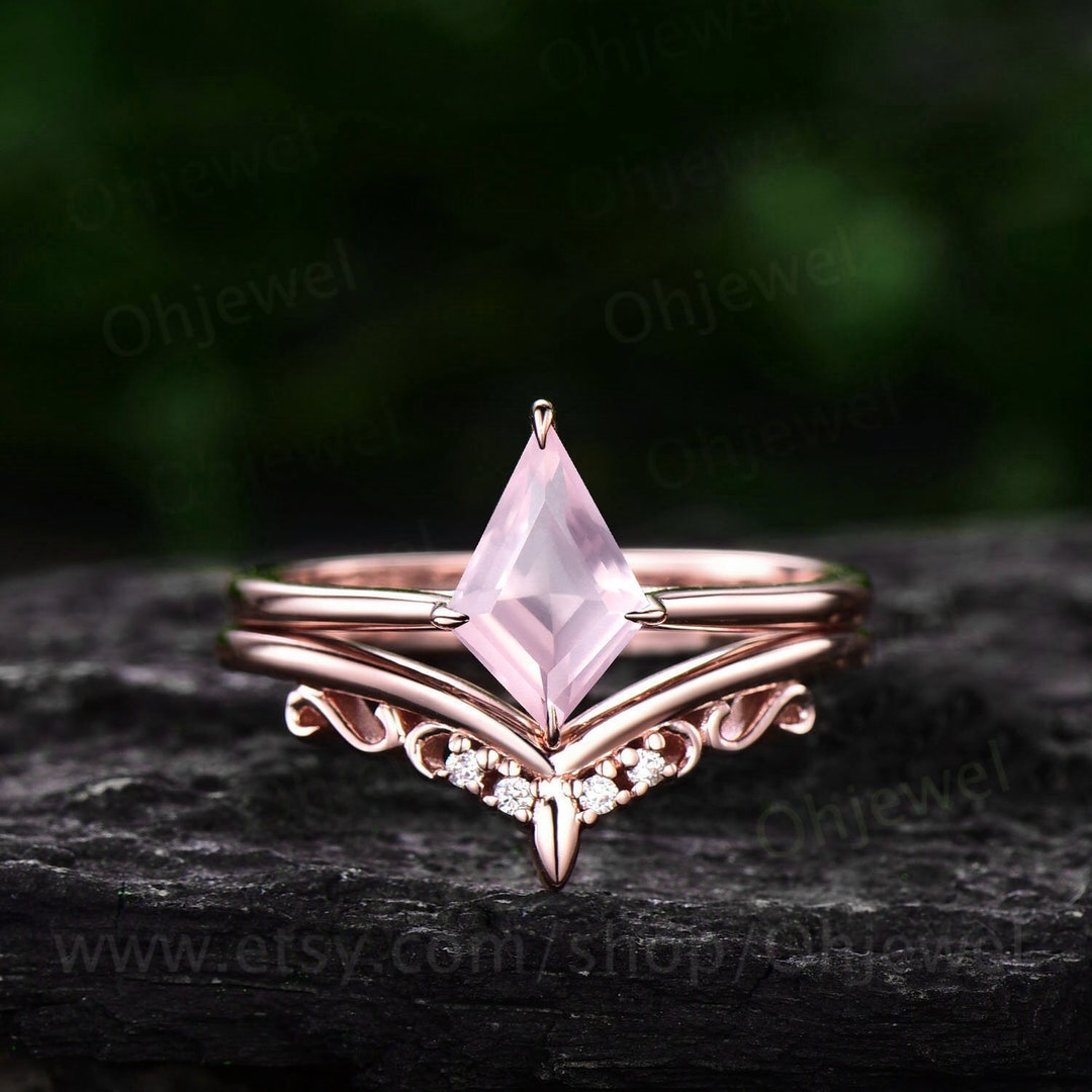 Kite Cut Rose Quartz Ring for Women Vintage Unique Solitaire Rose ...