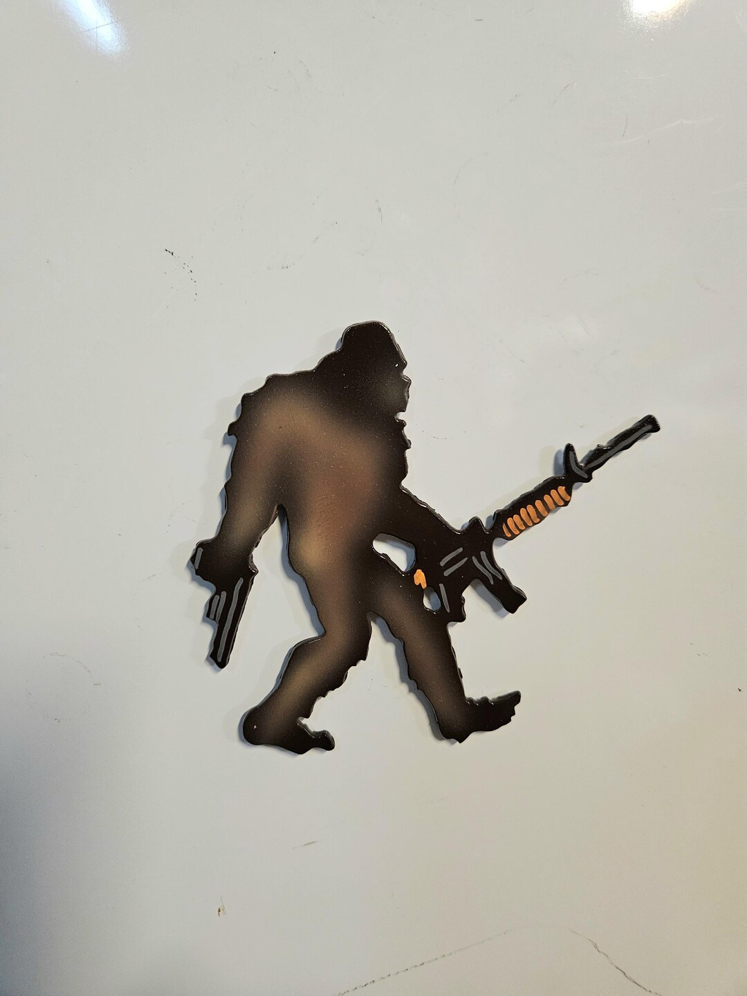 Bigfoot With Guns- Steel Image With a Magnet on the Back, Hand-painted ...