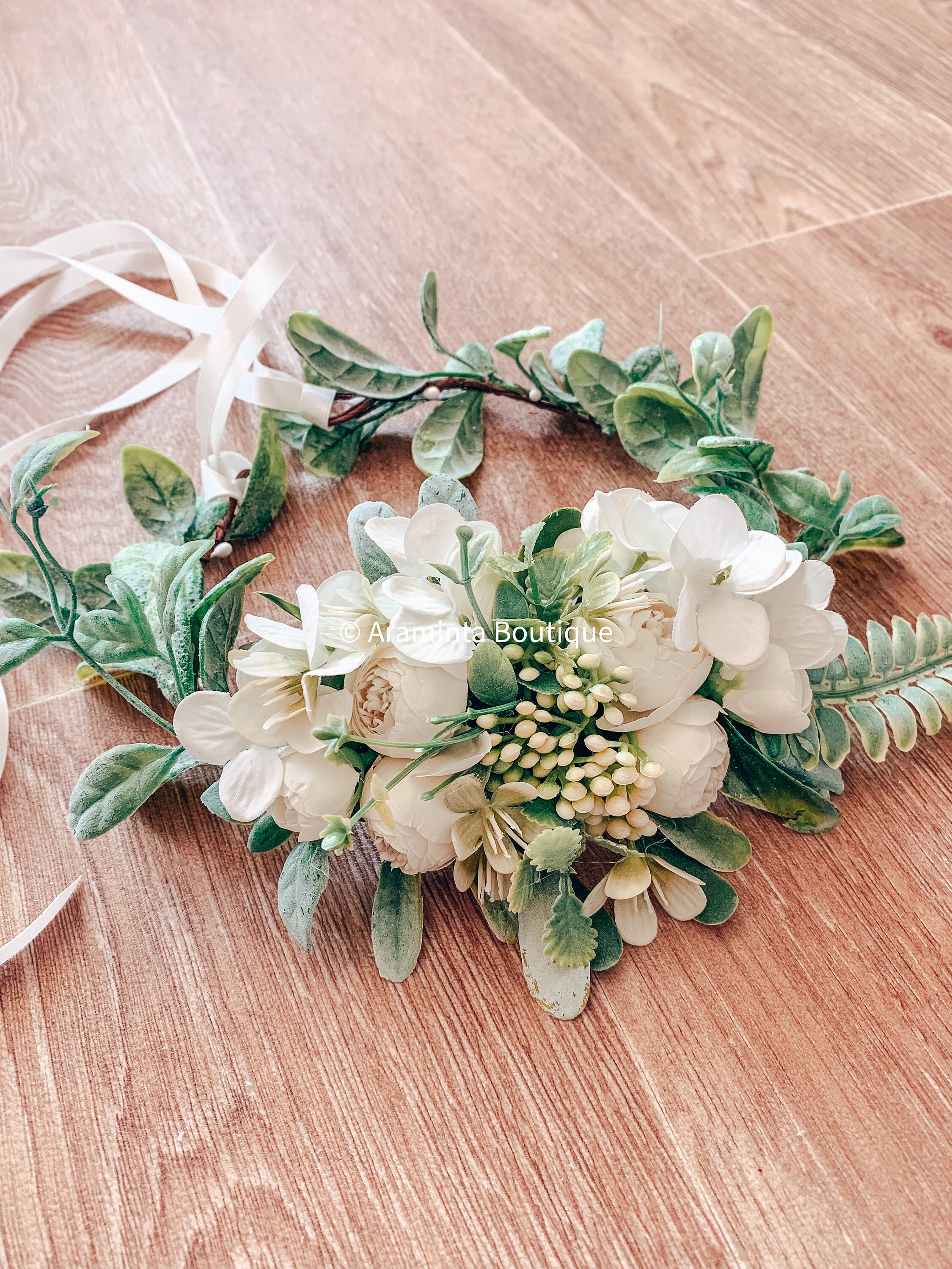 Ivory Green & White Flower Crown Eucalyptus Leaf Crown - Etsy UK