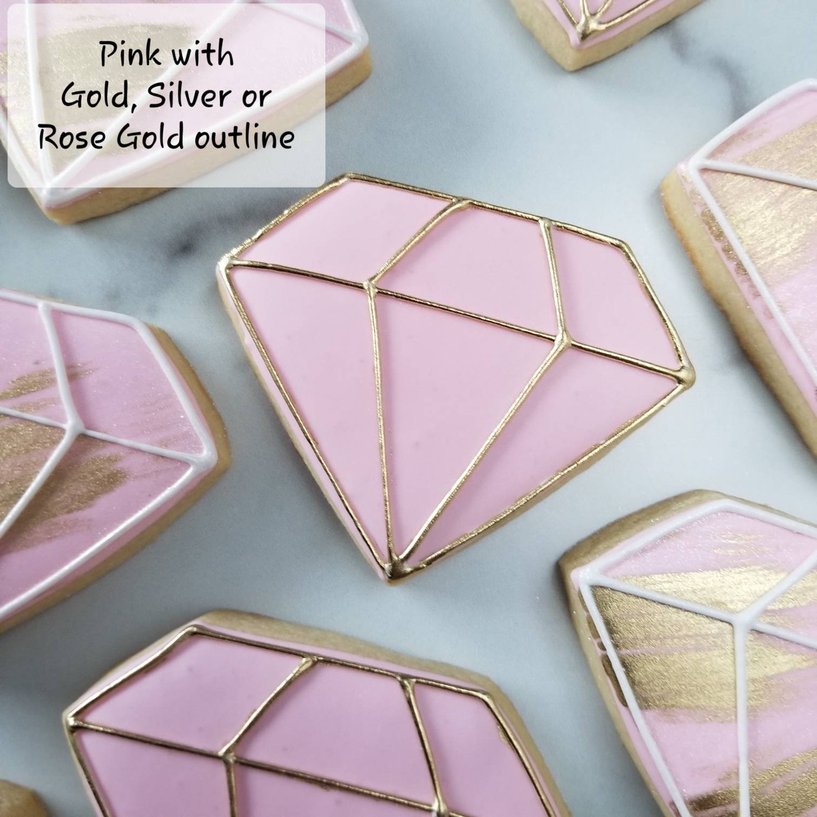 Pink Diamond Cookies Rose Gold Diamond Favor Wedding | Etsy