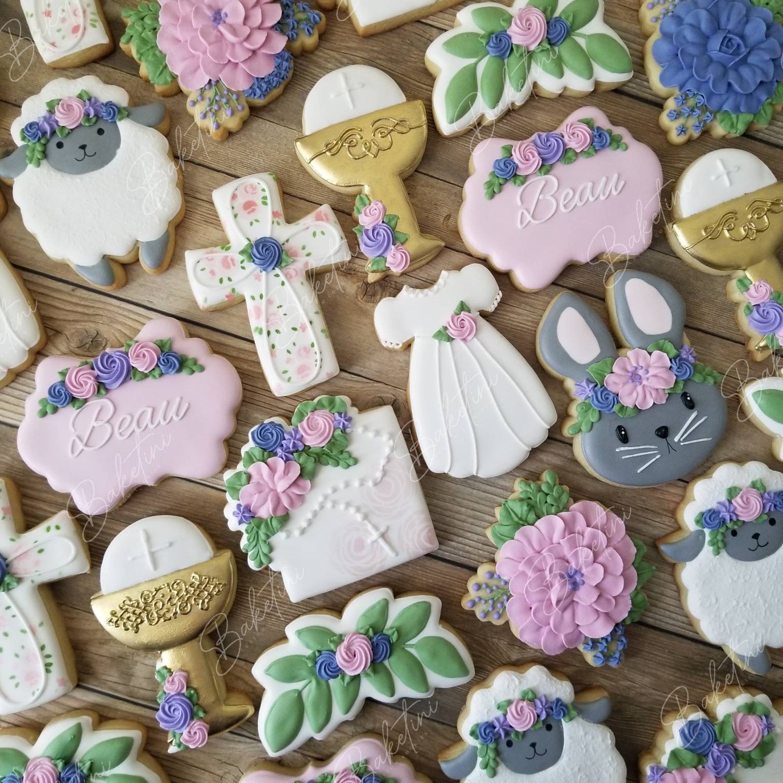 First Communion Cookies 2 Dozen Floral Rosary Holy Cross - Etsy