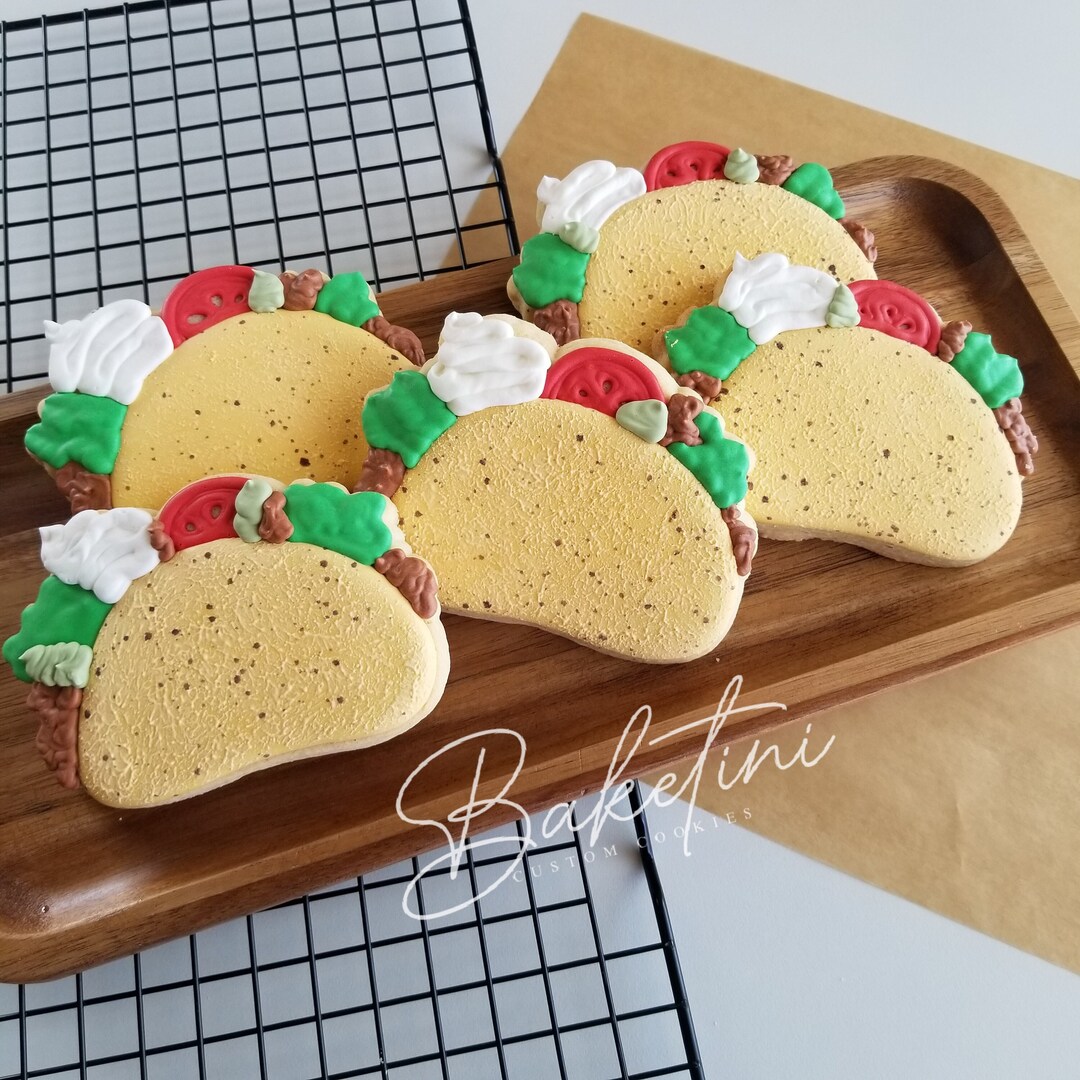 Taco Cookies 1 Dozen First Fiesta Taco Tuesday Cinco De Mayo Mexican ...
