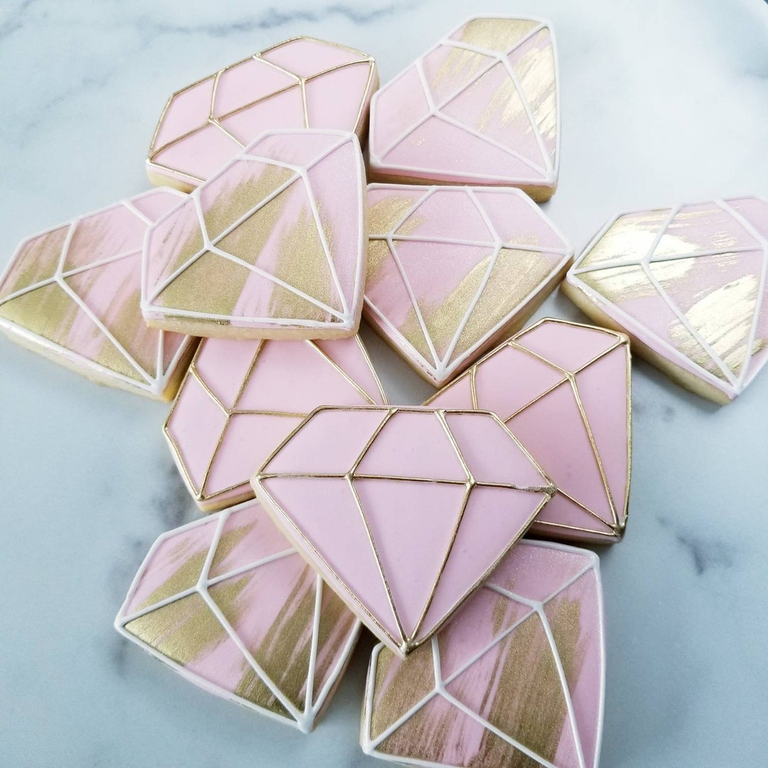 Pink Diamond Cookies Rose Gold Diamond Favor Wedding Cookies Sweet 16 ...