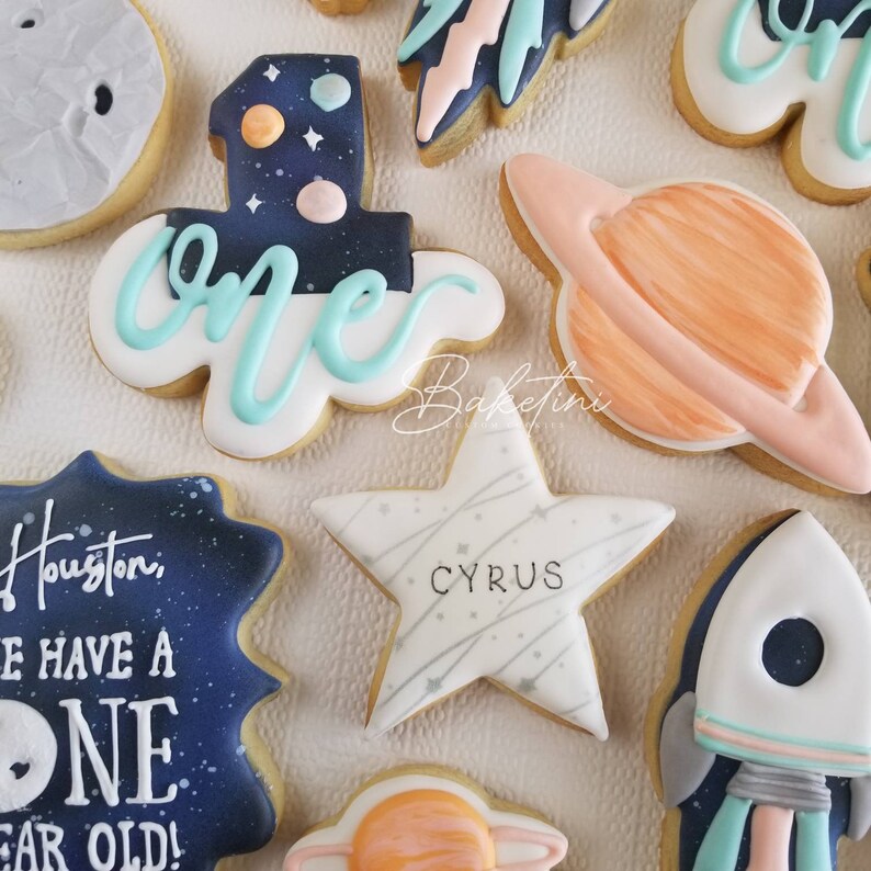 Houston ONE Cookies 2 Dozen First Birthday Space Moon | Etsy