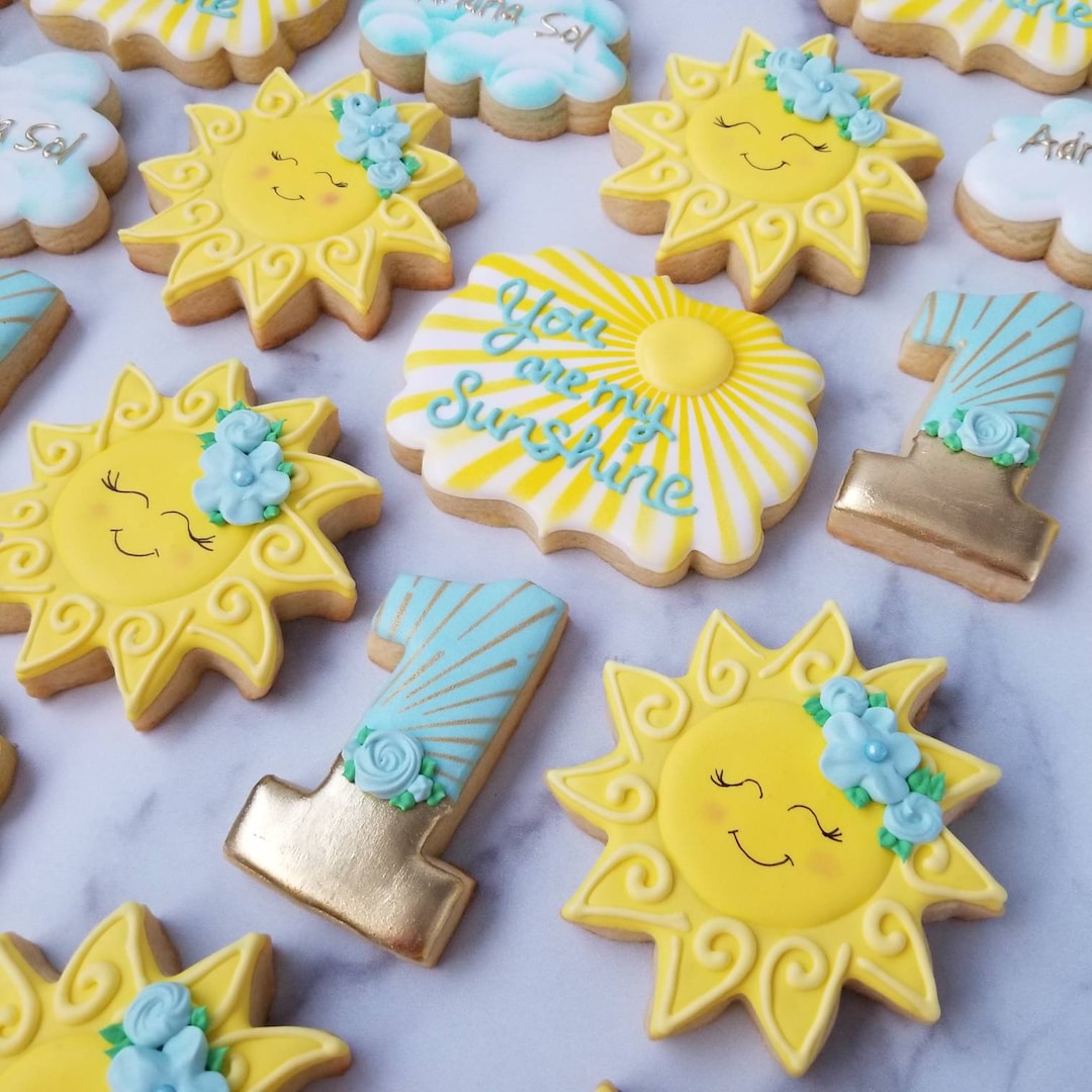 You Are My Sunshine Cookies 2 Dozen First Birthday Happy Yellow Sun ...