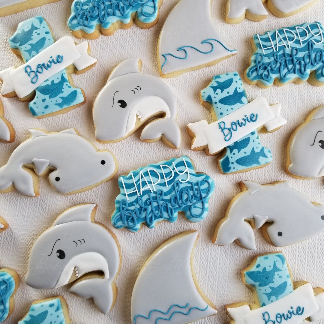 Shark Birthday Cookies 2 Dozen Jaw-some Little Shark Party Fin-tastic ...
