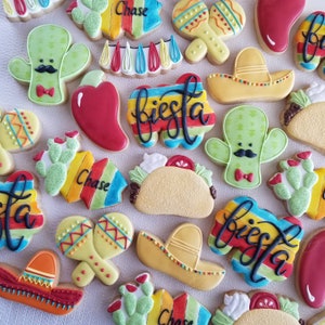 Fiesta Birthday Cookies 2 Dozen Taco Cactus Sombrero Maracas Hot Pepper ...