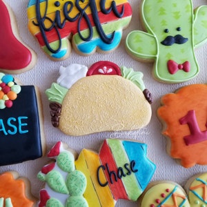 Fiesta Birthday Cookies 2 Dozen Taco Cactus Sombrero Maracas Hot Pepper ...
