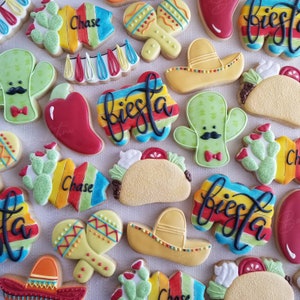 Fiesta Birthday Cookies 2 Dozen Taco Cactus Sombrero Maracas Hot Pepper ...
