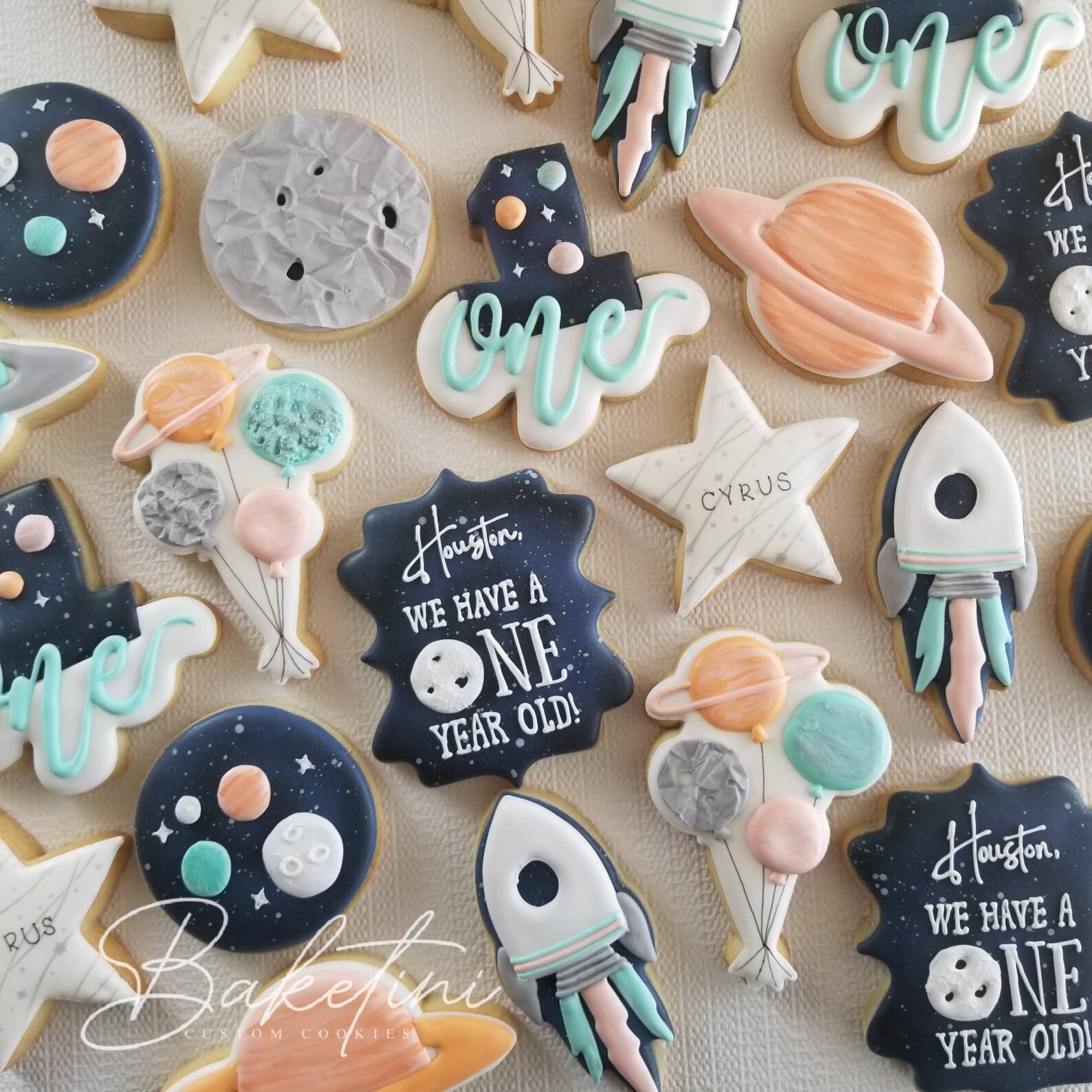 Houston ONE Cookies 2 Dozen First Birthday Space Moon | Etsy