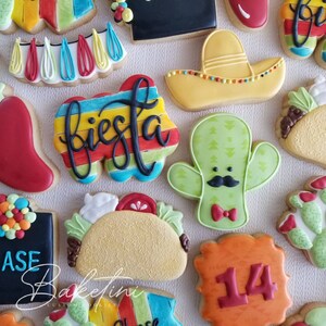 Fiesta Birthday Cookies 2 Dozen Taco Cactus Sombrero Maracas Hot Pepper ...