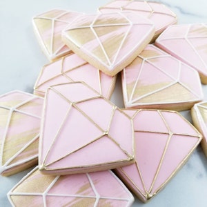 Pink Diamond Cookies Rose Gold Diamond Favor Wedding Cookies Sweet 16 ...