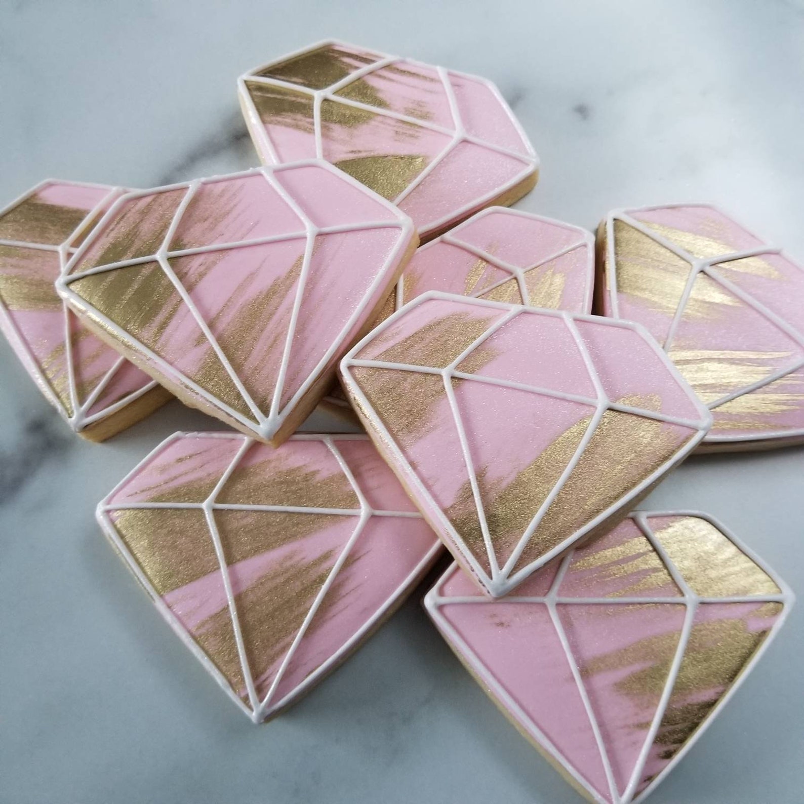 Pink Diamond Cookies Rose Gold Diamond Favor Wedding | Etsy