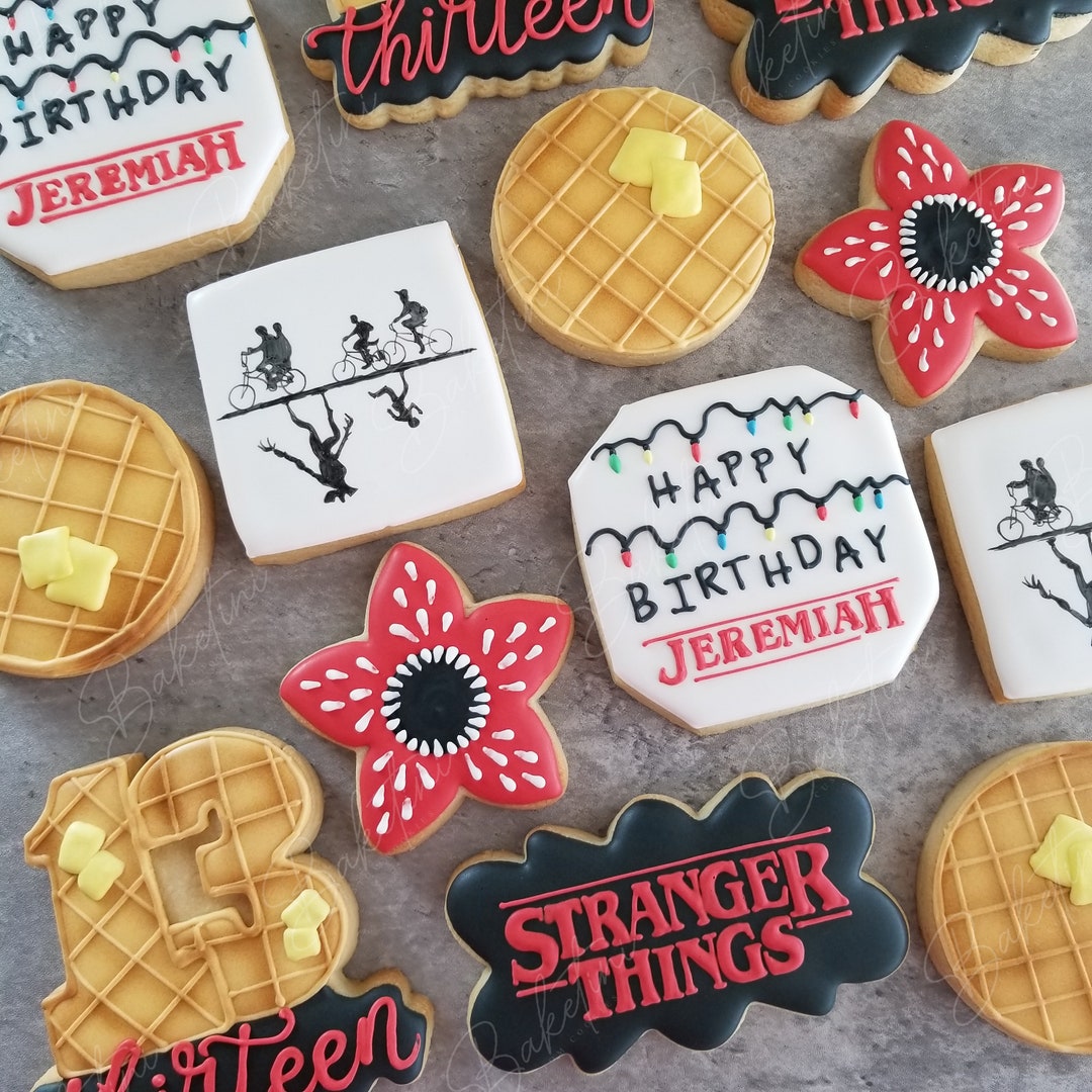 Strange Boys Birthday Cookies 1 Dozen Waffle Things Demogorgon Upside ...