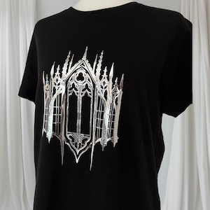 Gothic Cathedral Window Unisex T-shirt Regular Size in Silver Foil or ...