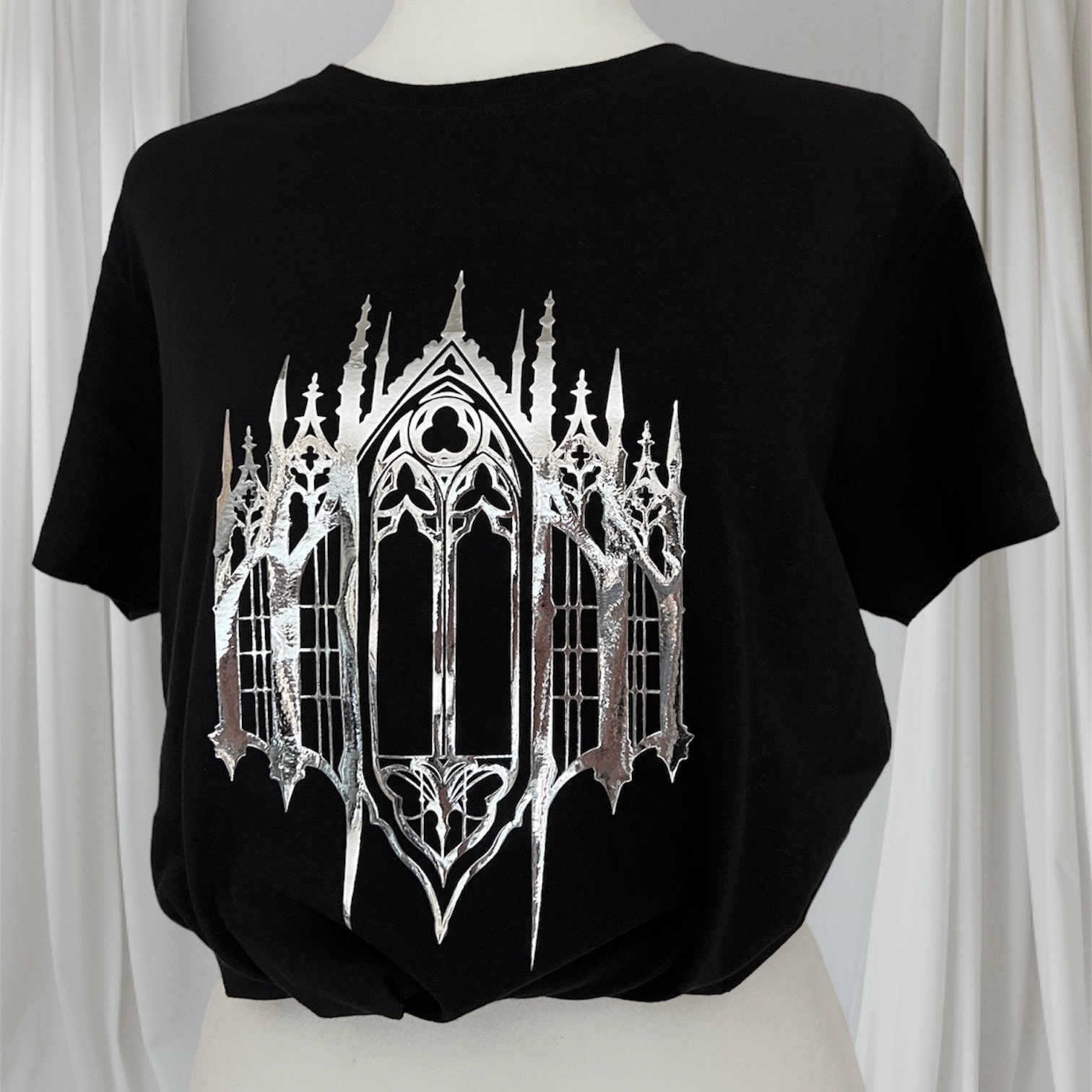 Gothic Cathedral Window Unisex T-shirt Regular Size in Silver Foil or ...
