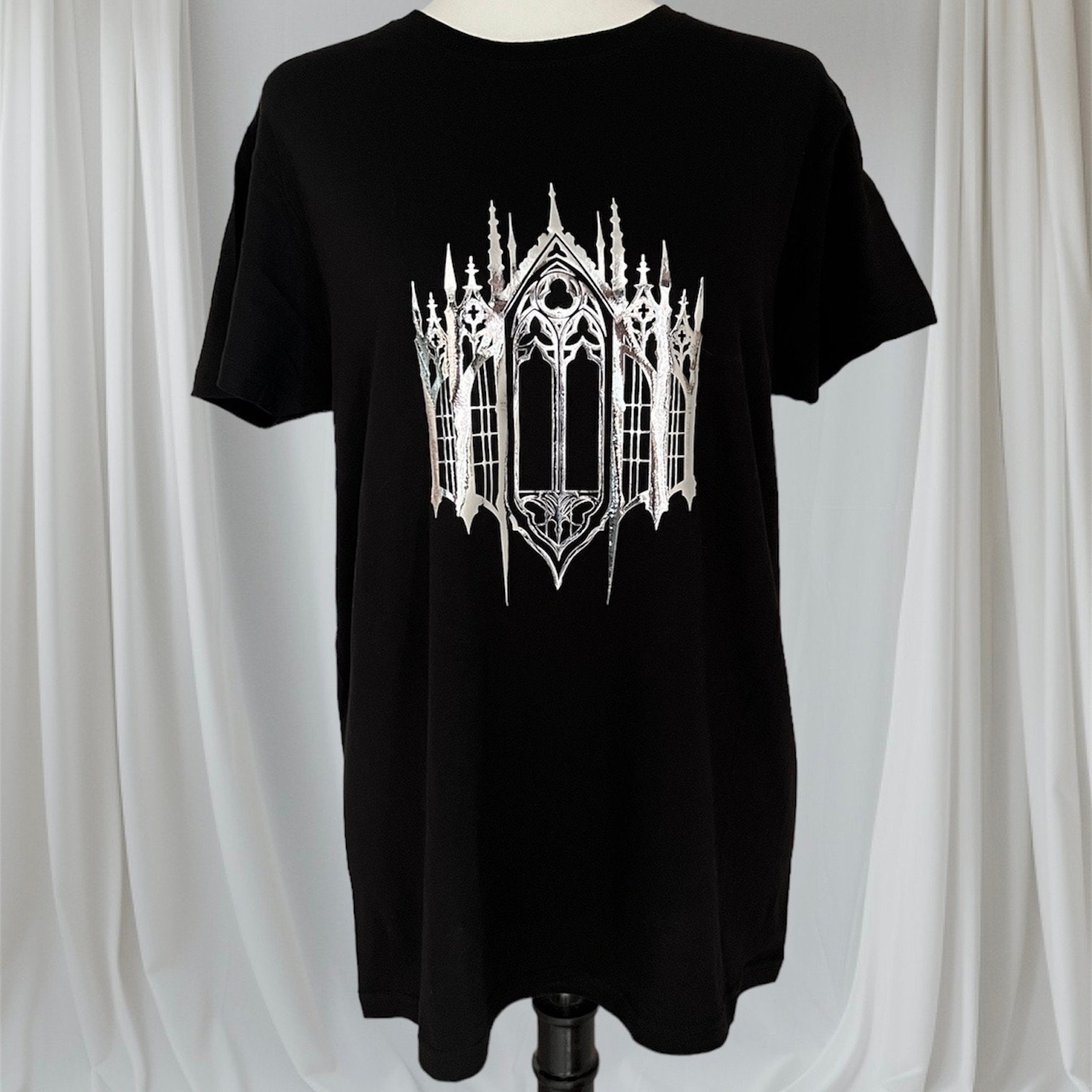 Gothic Cathedral Window Unisex T-shirt Regular Size in Silver Foil or ...