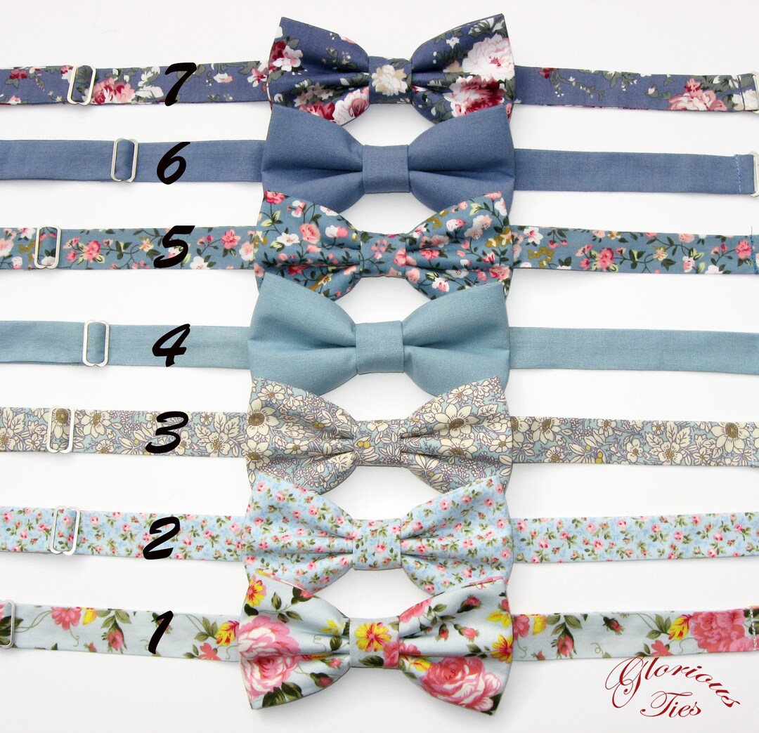 Dusty Blue Floral Bow Ties for Men & Boys. Matching Wedding Bowties for ...