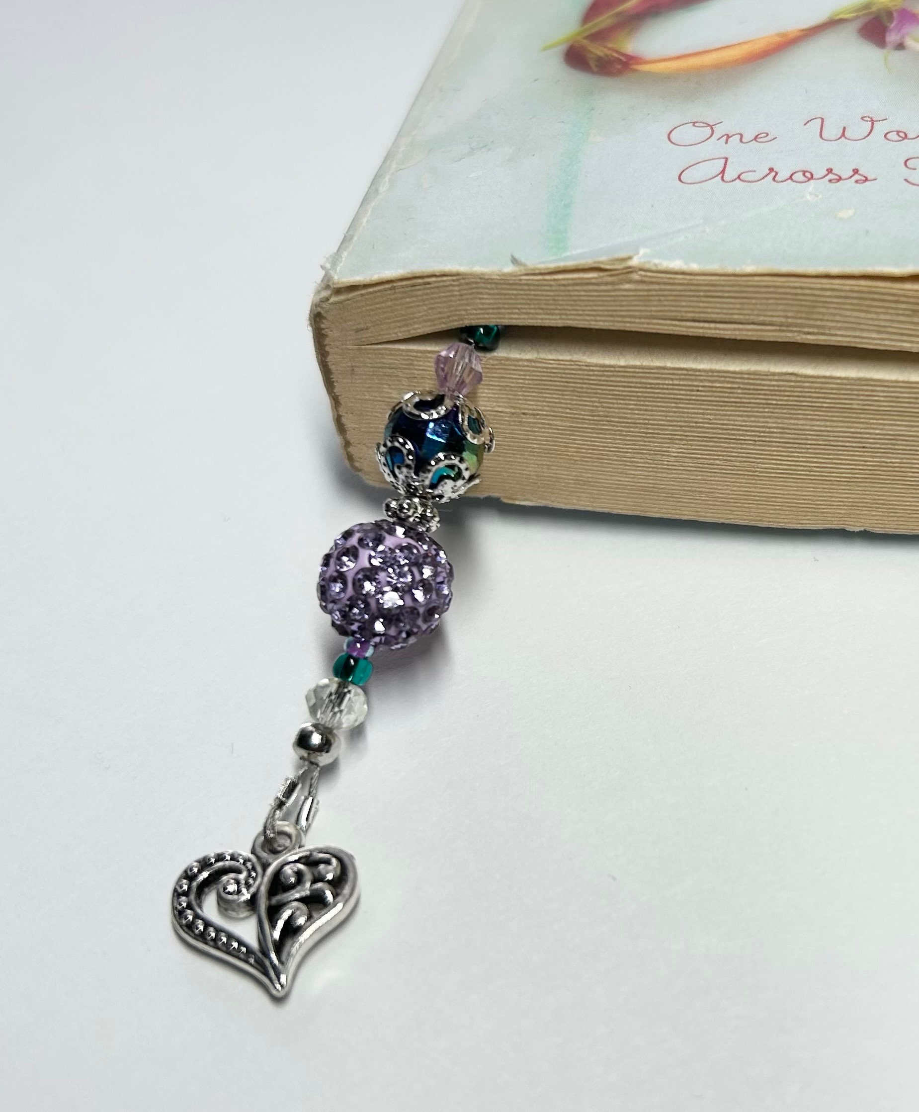 Teal/purple Handmade Beaded Bookmark With a Heart Charm. Makes a Great ...