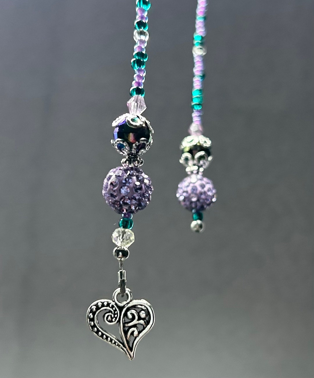 Teal/purple Handmade Beaded Bookmark With a Heart Charm. Makes a Great ...