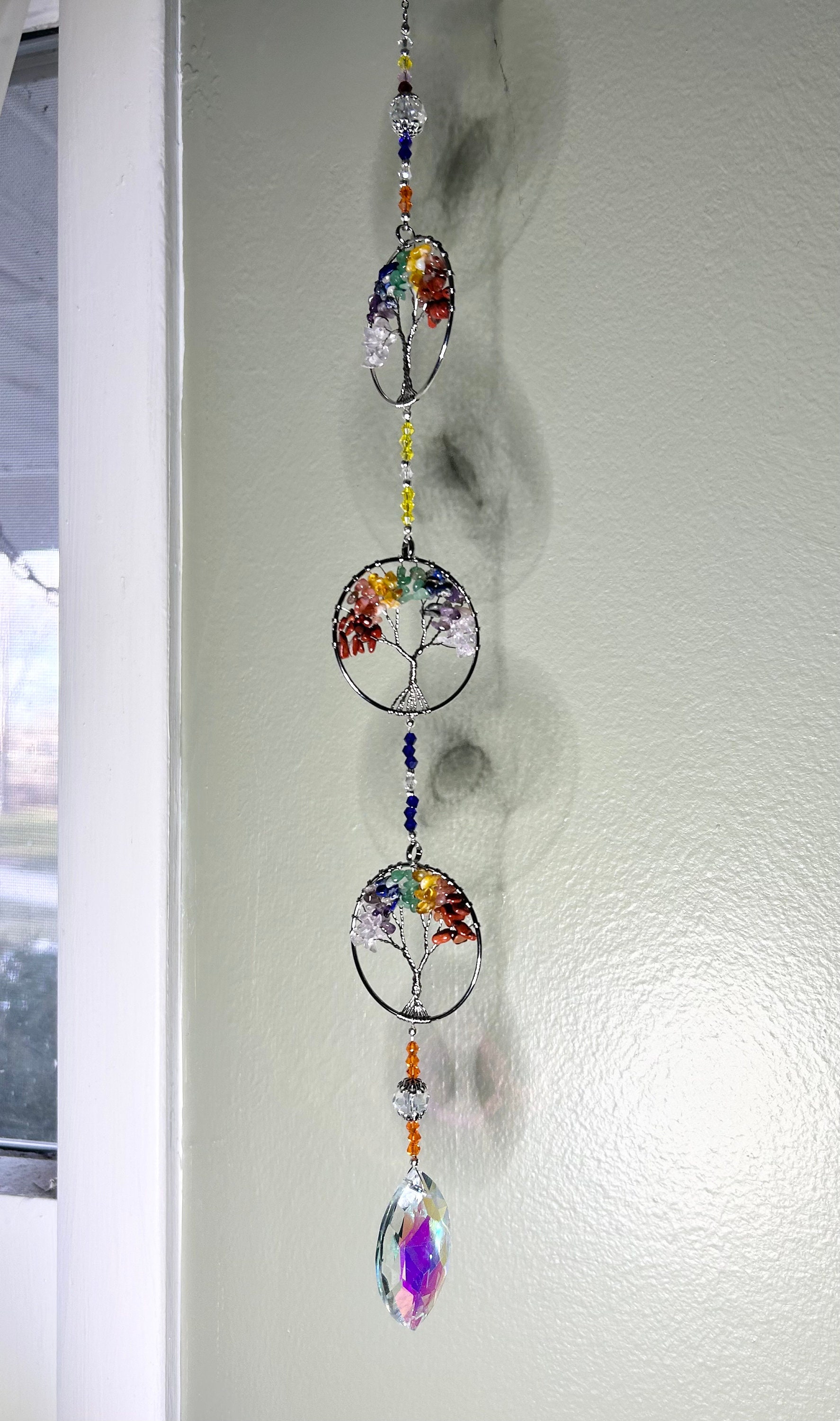 Colorful Tree of Life Suncatcher With Diamond Shape Pendant. Window ...