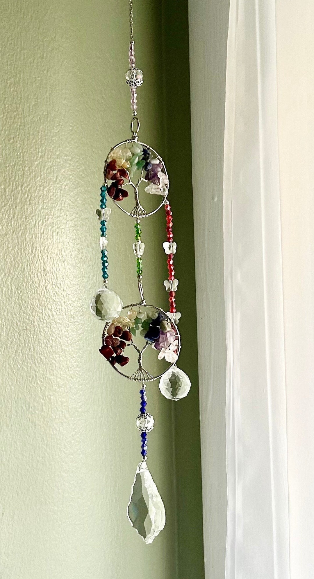 Crystal Tree of Life Suncatcher With Leaf Shape Pendant and Crystal ...