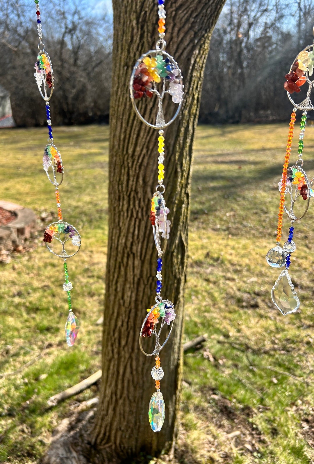 Colorful Tree of Life Suncatcher With Diamond Shape Pendant. Window ...