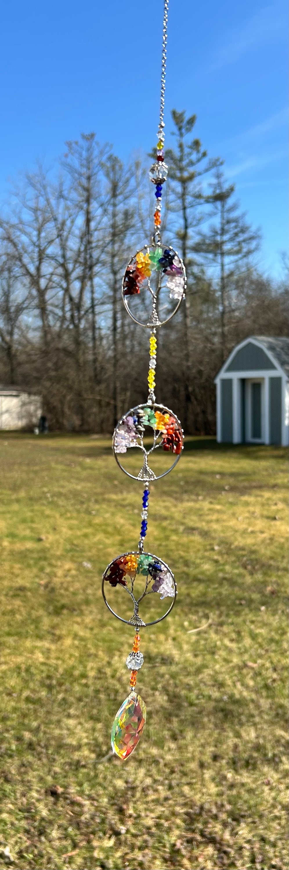Colorful Tree of Life Suncatcher With Diamond Shape Pendant. Window ...