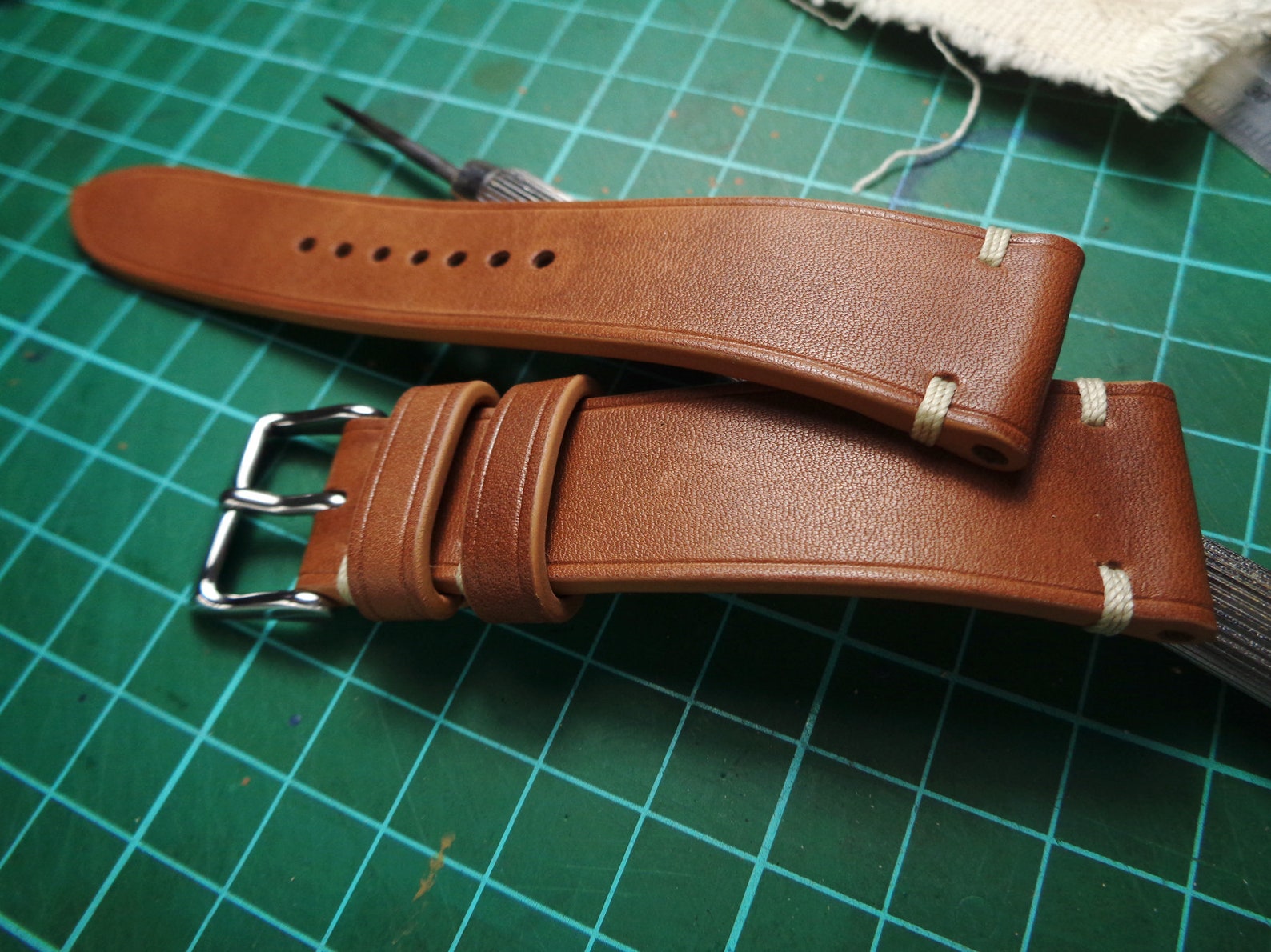 Vintage Two Stitch Brown Leather Watch Strap in 18mm, 19mm, 20mm, 21mm ...