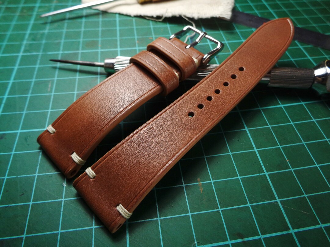 Vintage Two Stitch Brown Leather Watch Strap in 18mm, 19mm, 20mm, 21mm ...