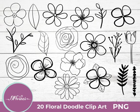 Floral Doodle Clip Art 20 PNG Personal & Commercial Use - Etsy