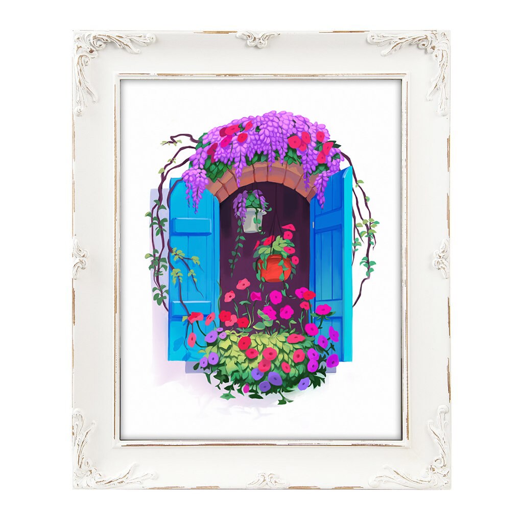 Greek Window Floral Digital Painting Print With Ornate Frame - Etsy