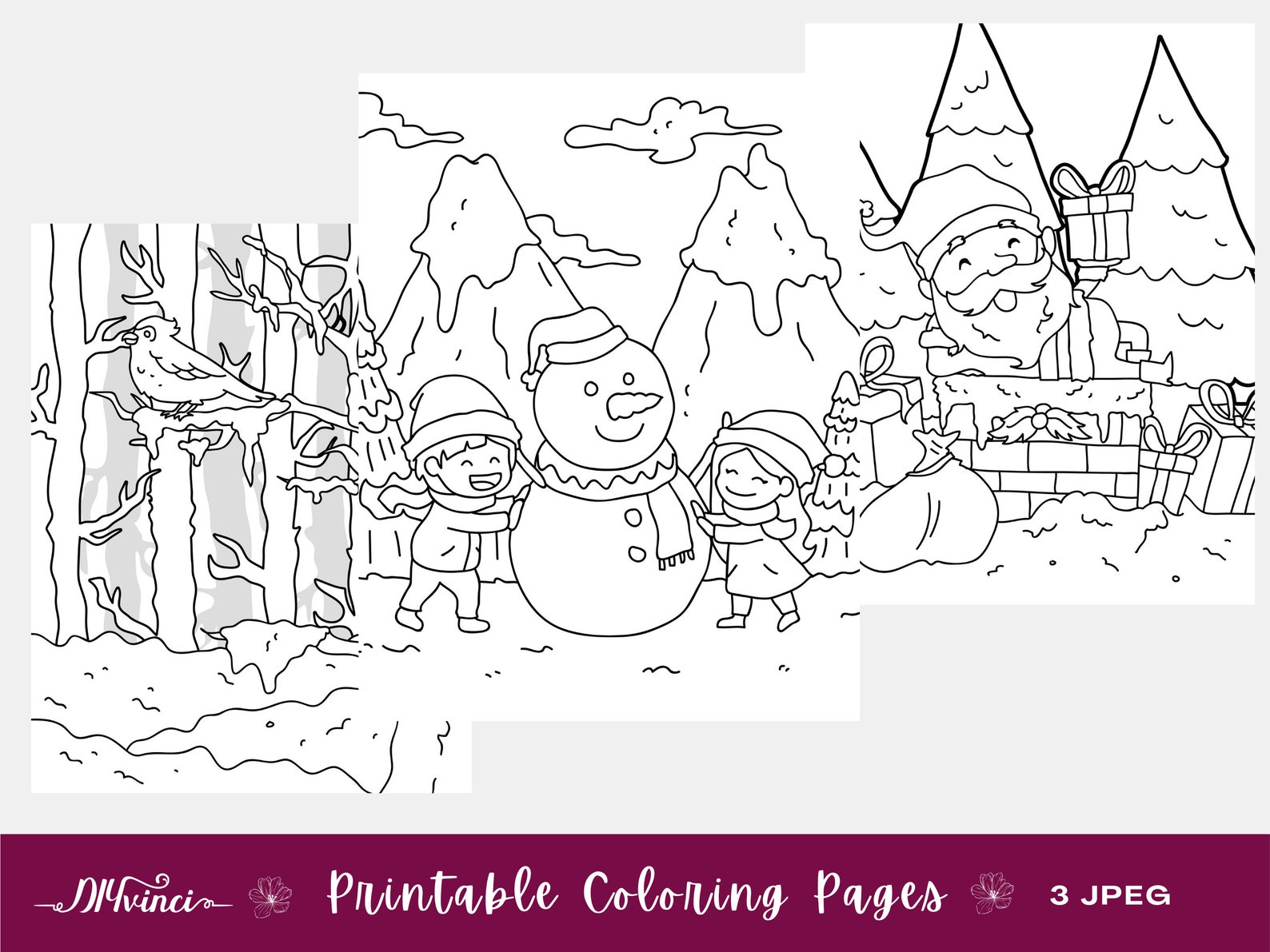 Three Printable Christmas Coloring Pages JPEG Personal & | Etsy