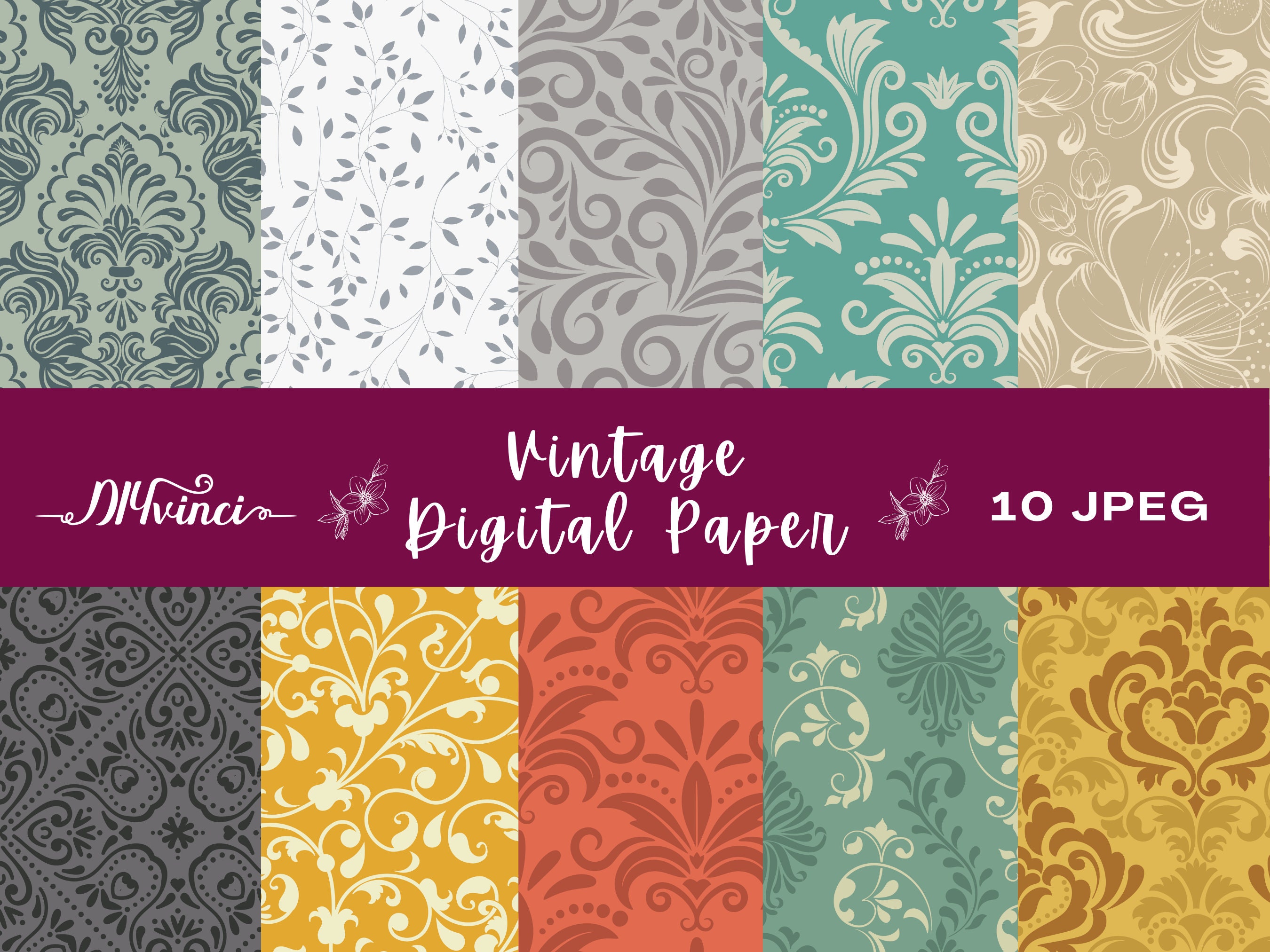 10 Seamless Vintage Digital Paper Patterns JPEG Personal & | Etsy