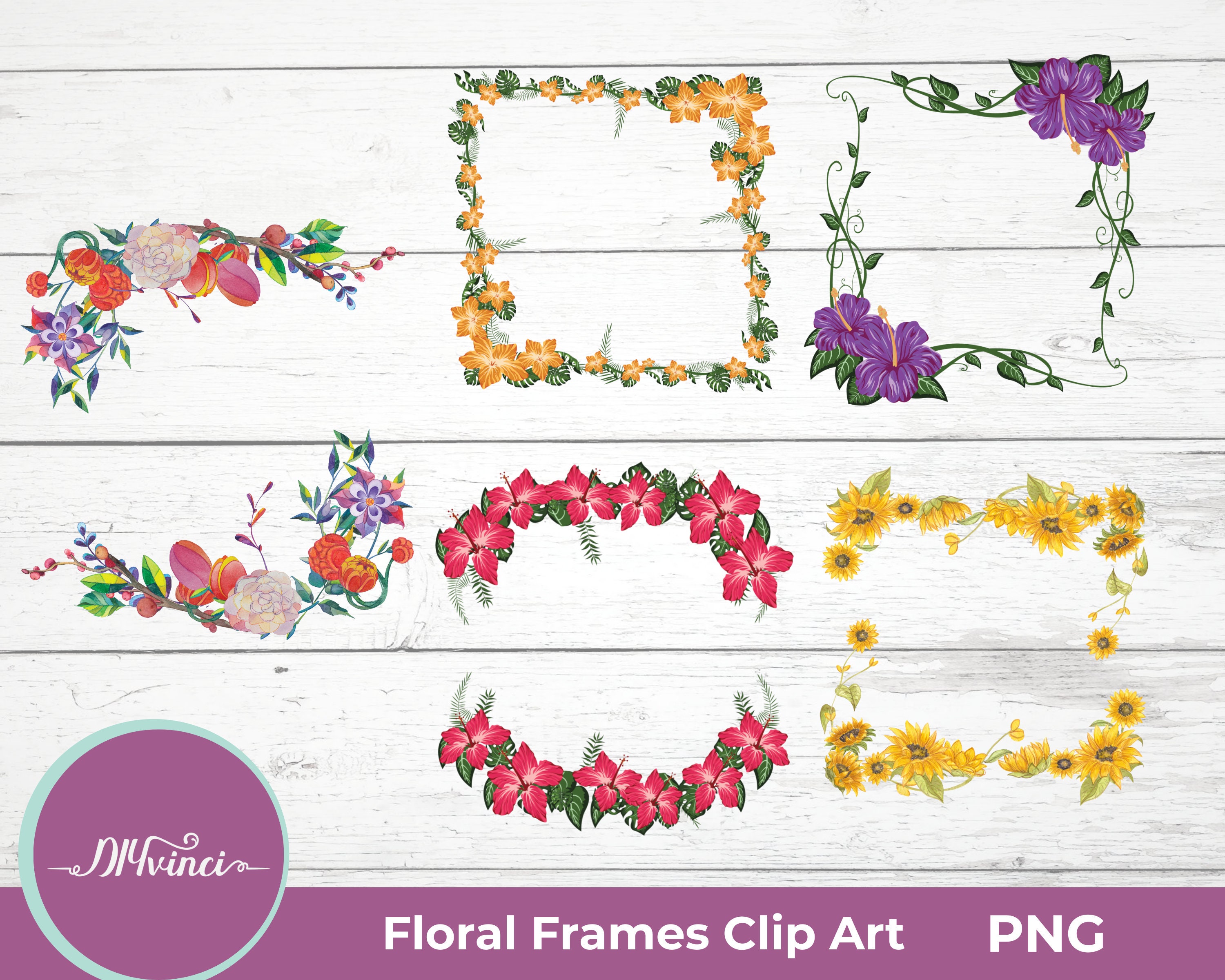 Floral Frame Clip Art 5 PNG Personal & Commercial Use - Etsy