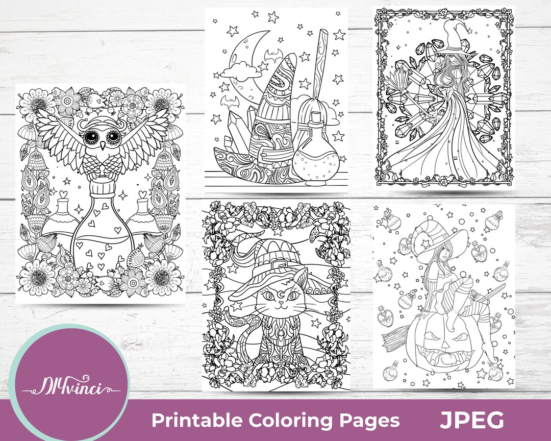 Printable Magical/witch Coloring Pages - 5 JPEG - Personal & Commercial ...