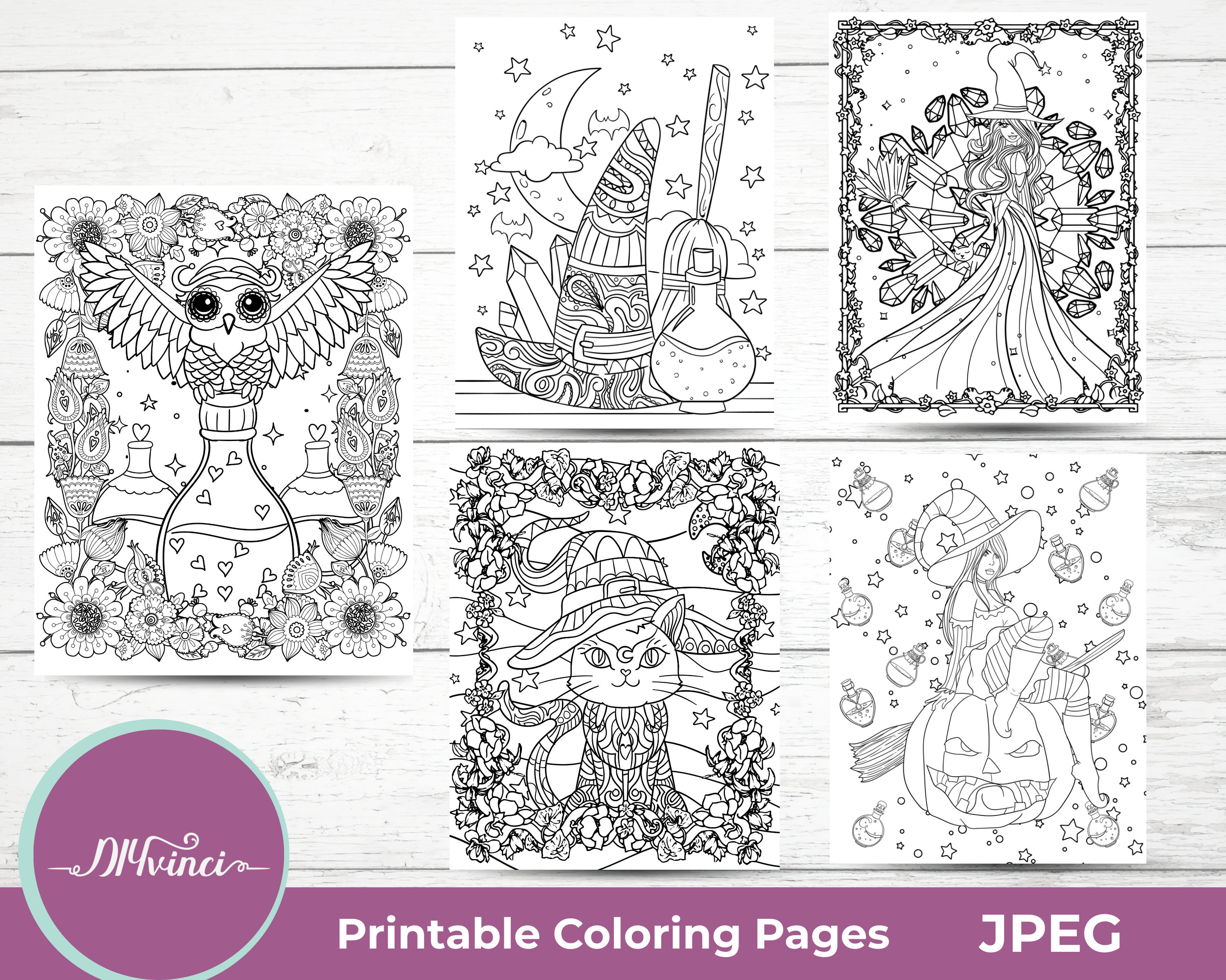 Printable Magical/witch Coloring Pages - 5 JPEG - Personal & Commercial ...