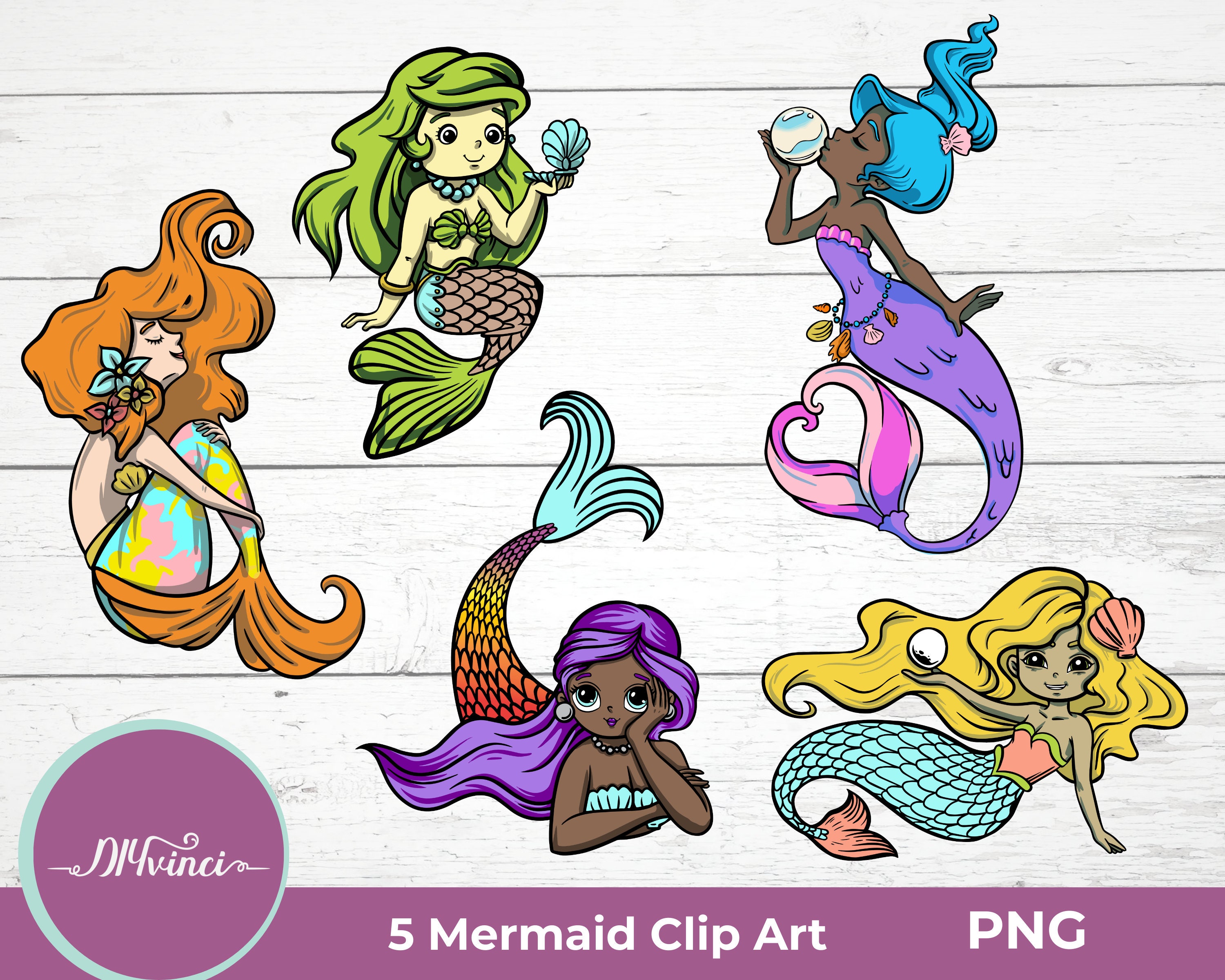 5 Mermaid Clip Art - PNG - Personal & Commercial Use - Etsy