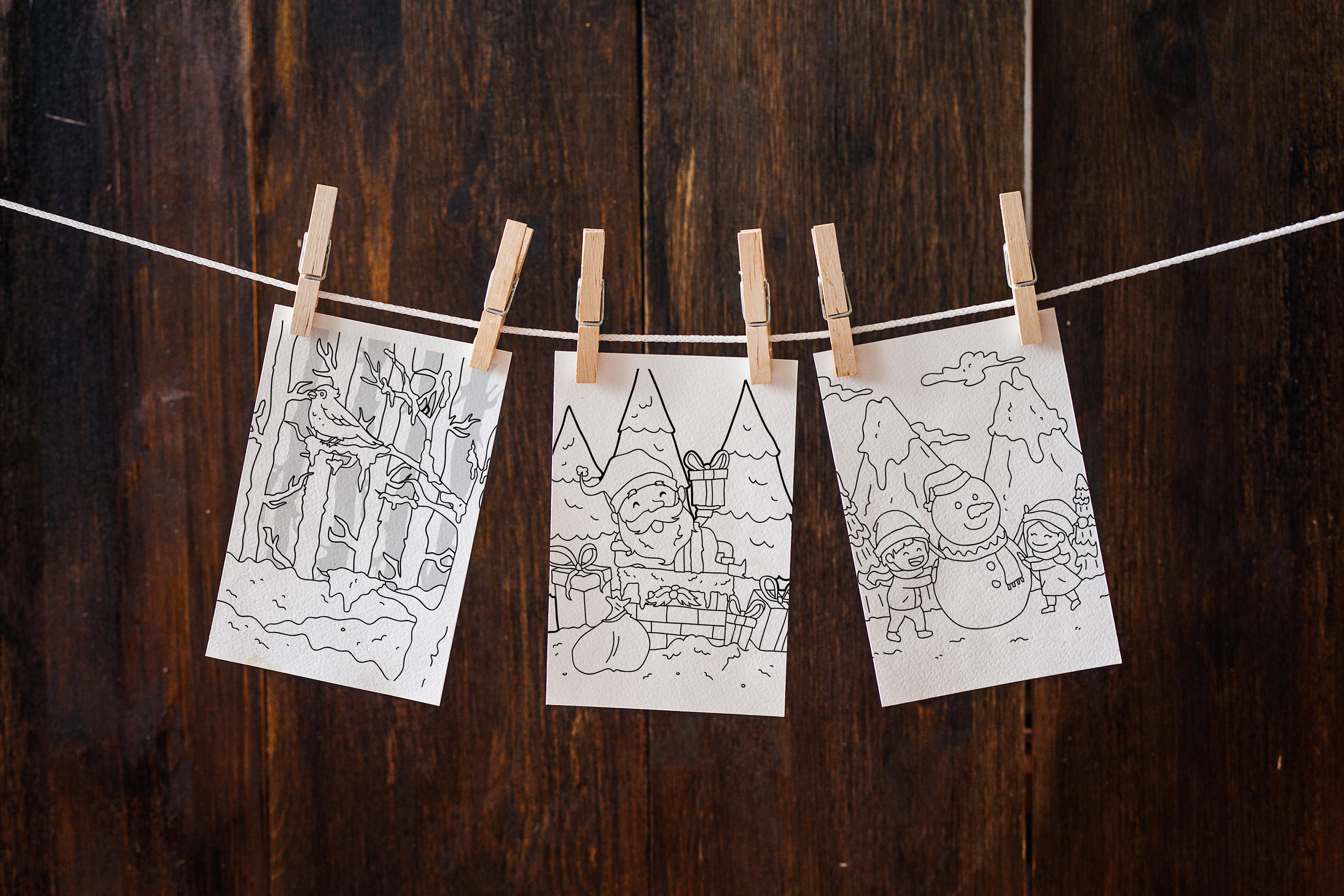 Three Printable Christmas Coloring Pages JPEG Personal & Commercial Use ...