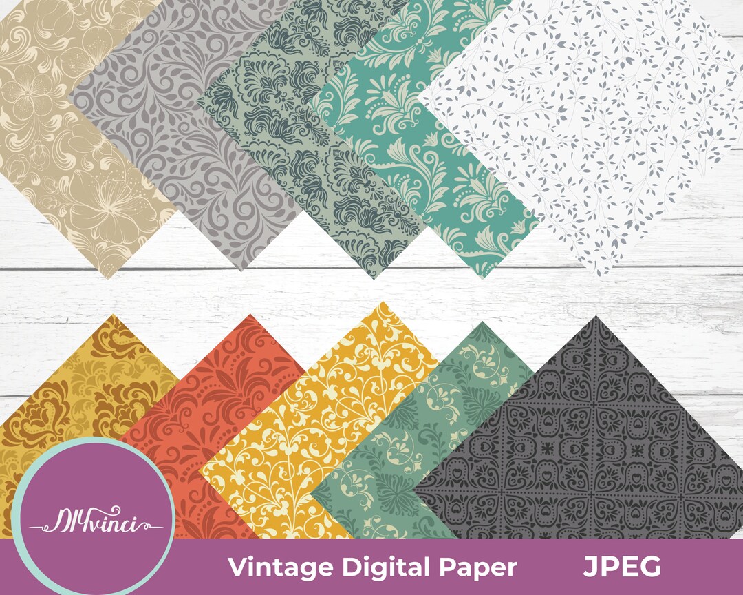 10 Seamless Vintage Digital Paper Patterns - JPEG - Personal ...